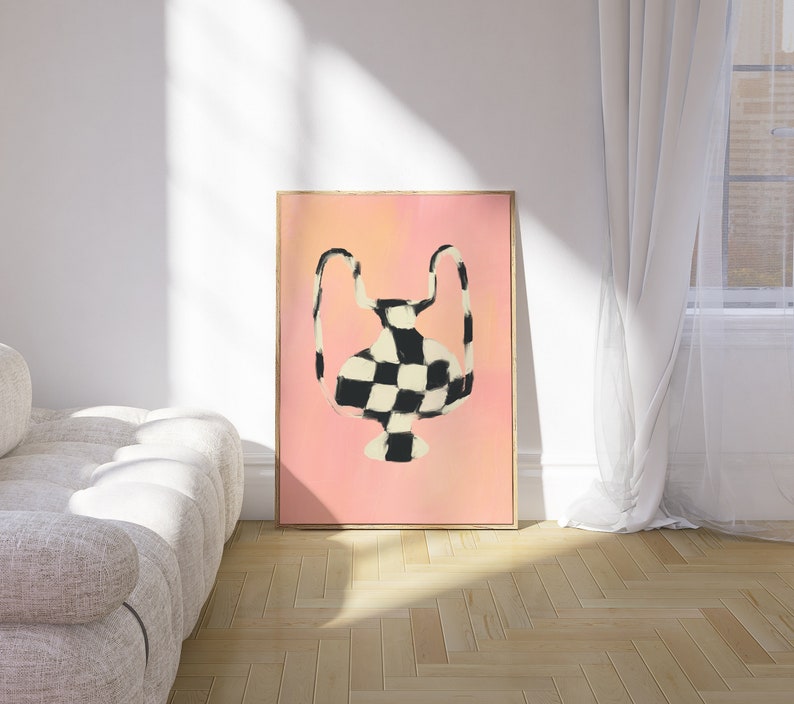 Abstract Vase Art, Pink Vase Art Print, Mid Century Art, Check Vase ...