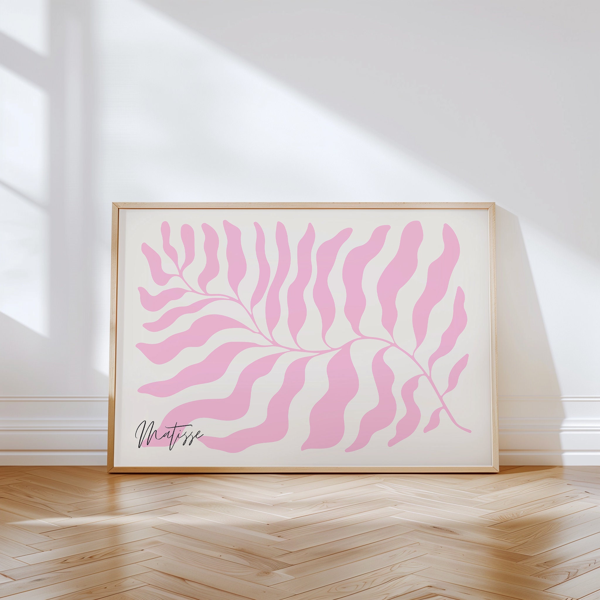 Matisse Pink Leaf Art Print, Abstract Pink Wall Art, Light Pink Art ...