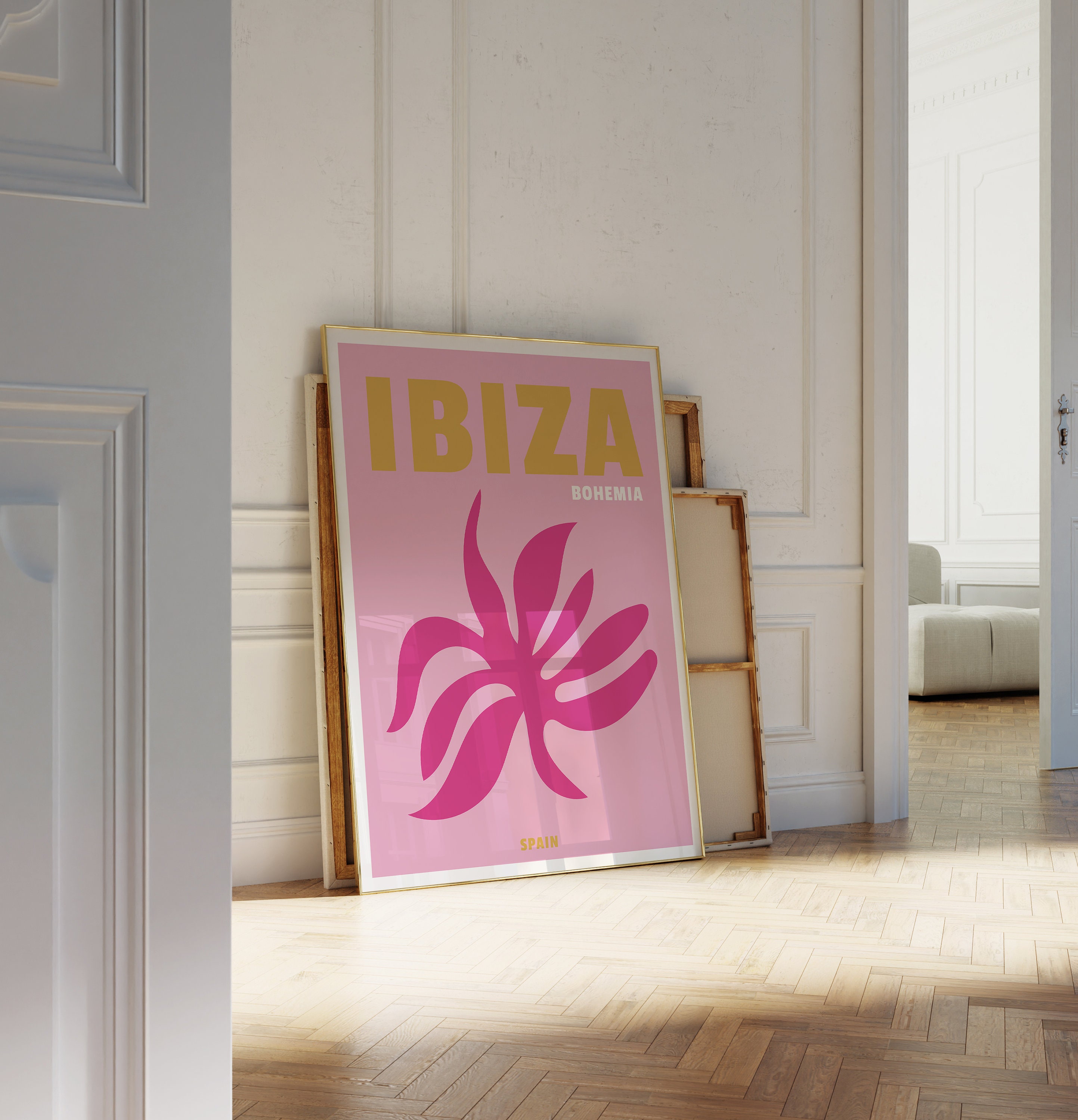 Pink Ibiza Travel Poster, Pastel Pink Travel Print, Ibiza Poster, Ibiza Bohemia Art Print, Spain ...