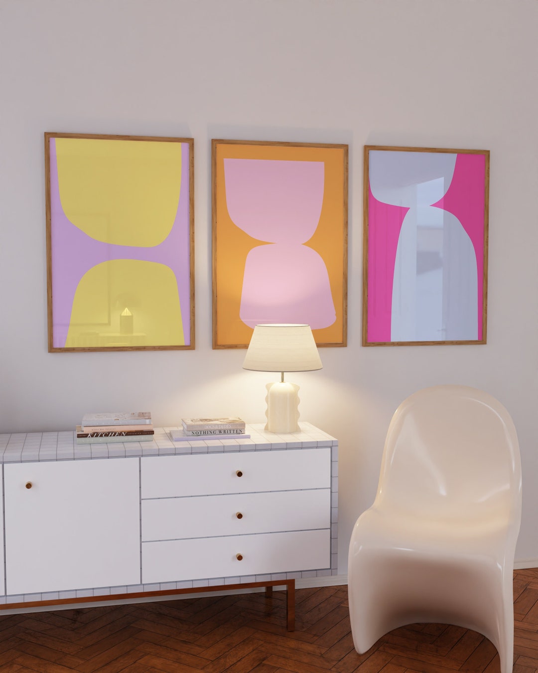 Set of 3 Color Block Prints, Pink Orange Geometric Abstract Colorful ...