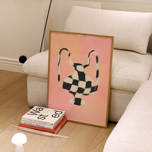Abstract Vase Art, Pink Vase Art Print, Mid Century Art, Check Vase ...