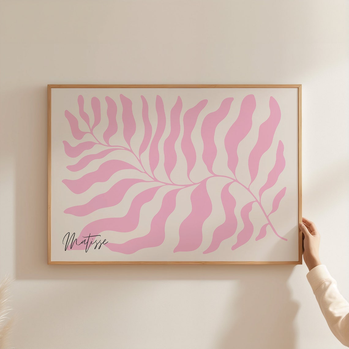 Matisse Pink Leaf Art Print, Abstract Pink Wall Art, Light Pink Art ...