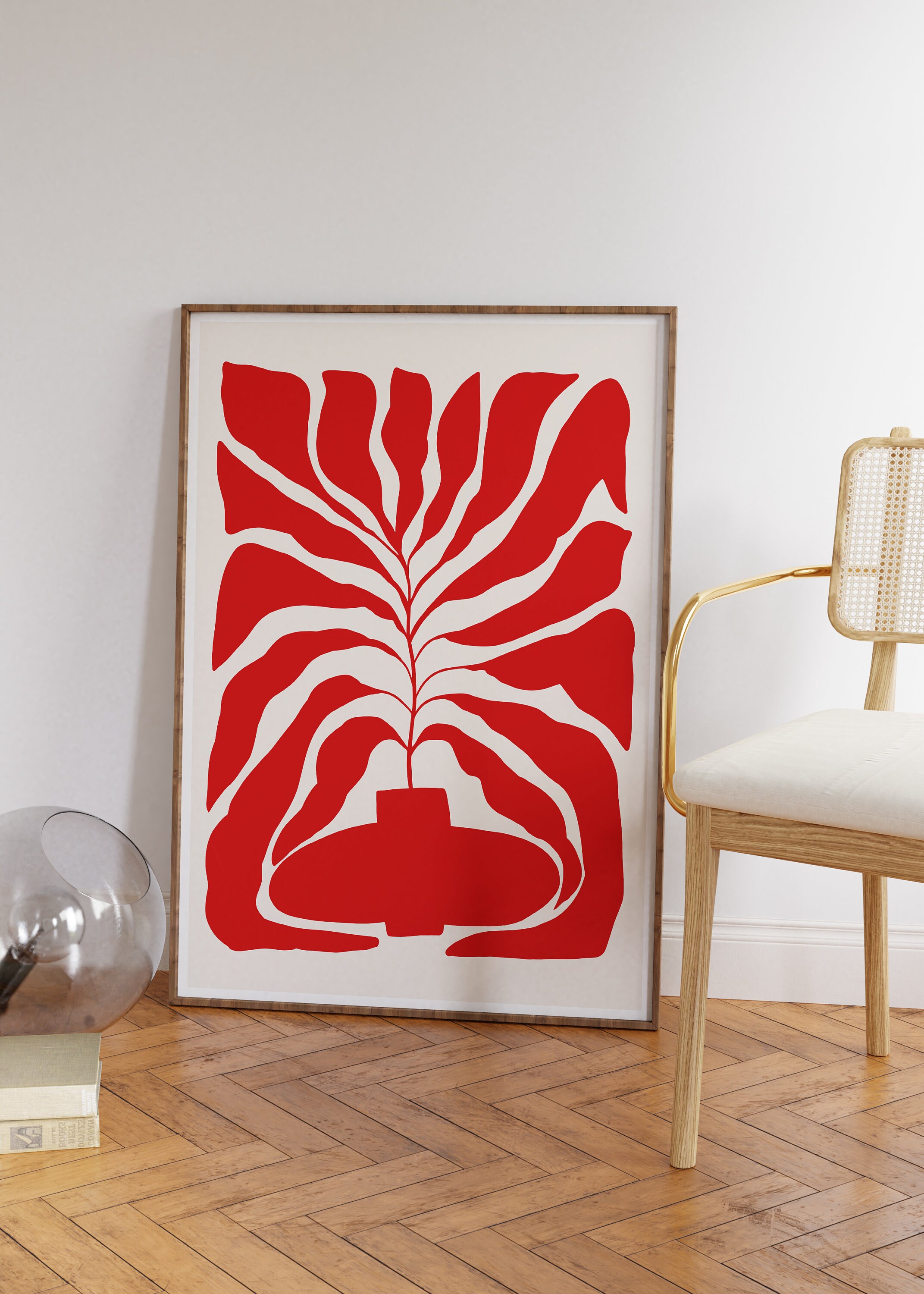 Abstract Red Scandi Flower Print, Red Digital Art Print, Printable ...