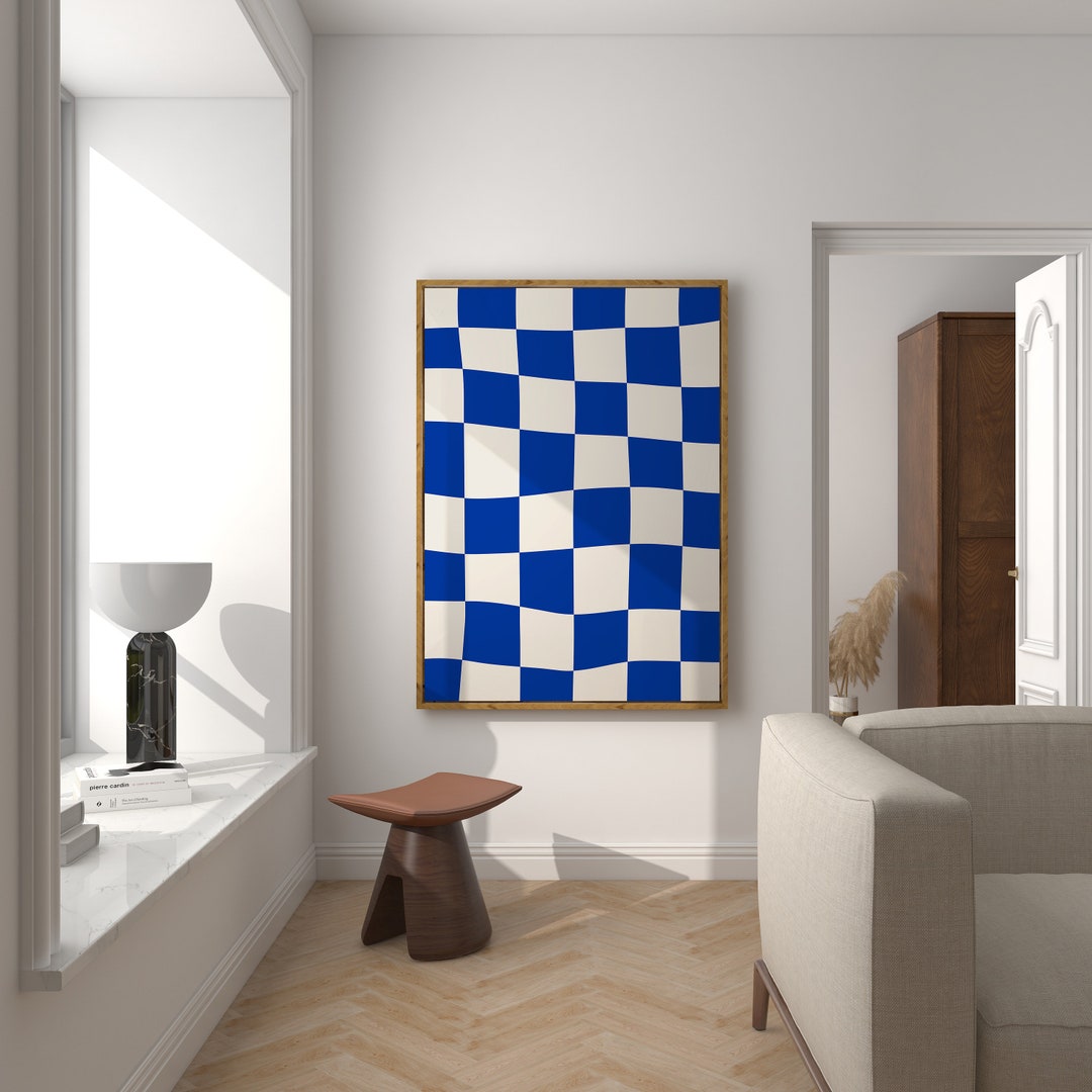 Abstract Blue Checker Poster, Indigo Blue Digital Wall Print, Printable ...