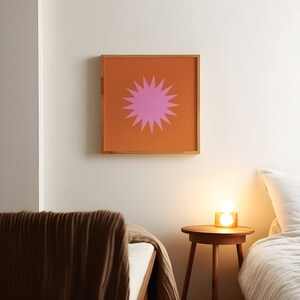 Boho Star Art Print, Pink Orange Rustic Wall Art, Bohemian Square Art ...