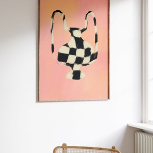 Abstract Vase Art, Pink Vase Art Print, Mid Century Art, Check Vase ...