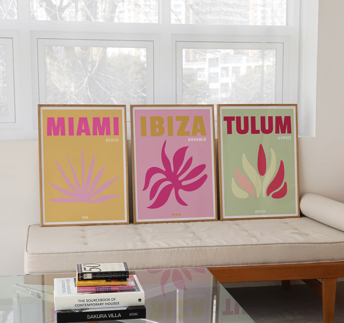 Pink Ibiza Travel Poster, Pastel Pink Travel Print, Ibiza Poster, Ibiza Bohemia Art Print, Spain ...