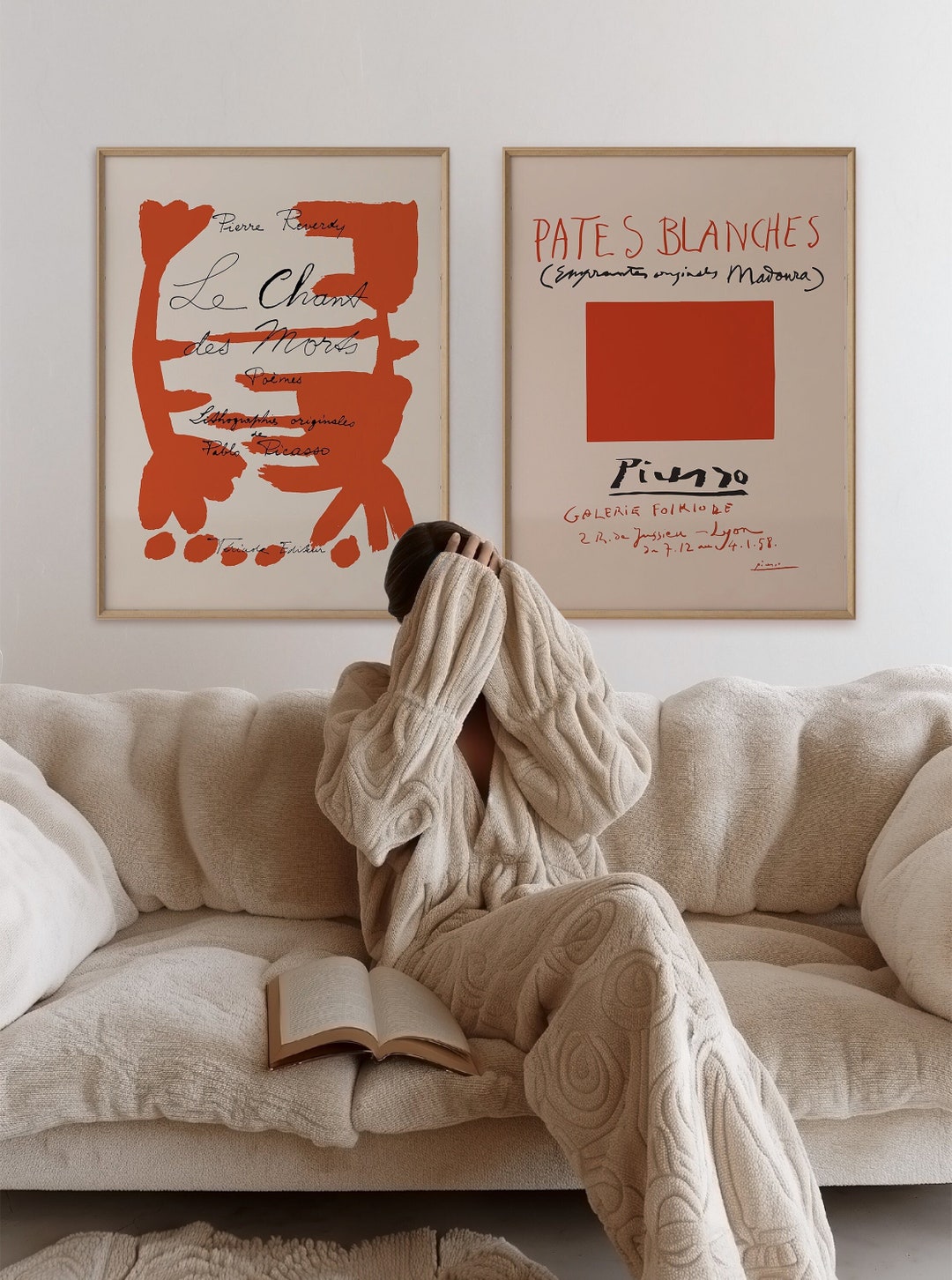 Picasso Red Poster Set, Red Vintage Posters, Neutral Beige Abstract ...