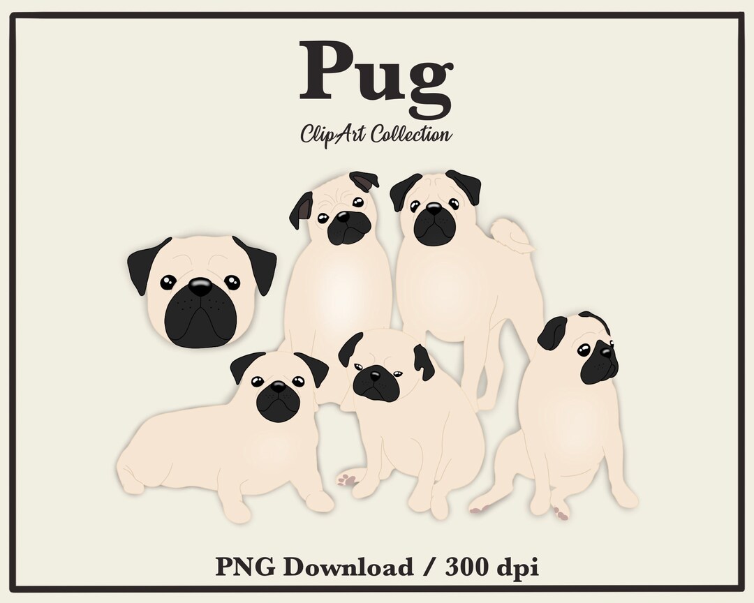 Pug Png Clip Art Digital File Pug Dog Clip Art Pug Digital Png Dog Pug ...