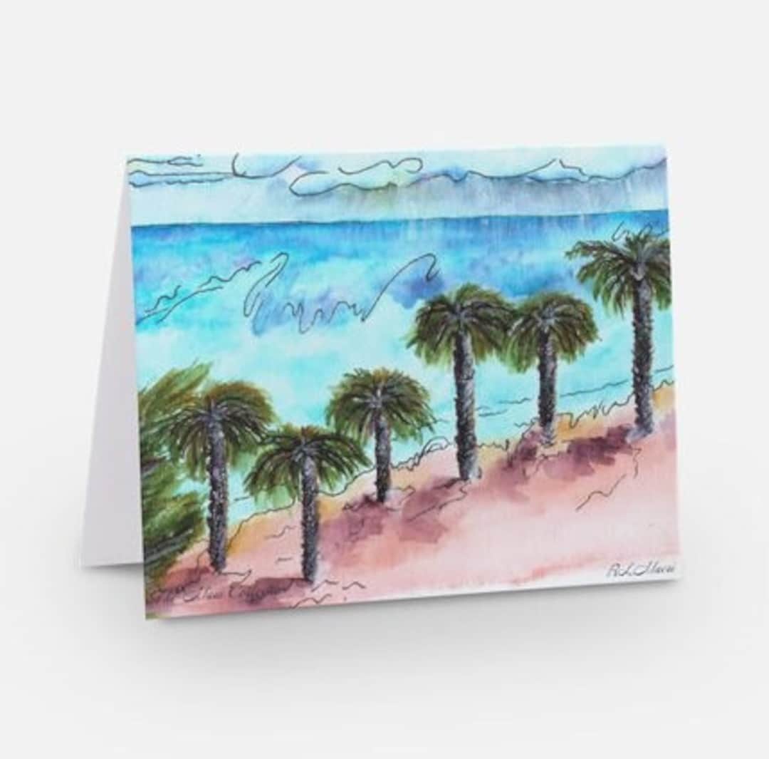 Original Art From Maui Collection Notecards "palm Tree Beach" Design 10 ...