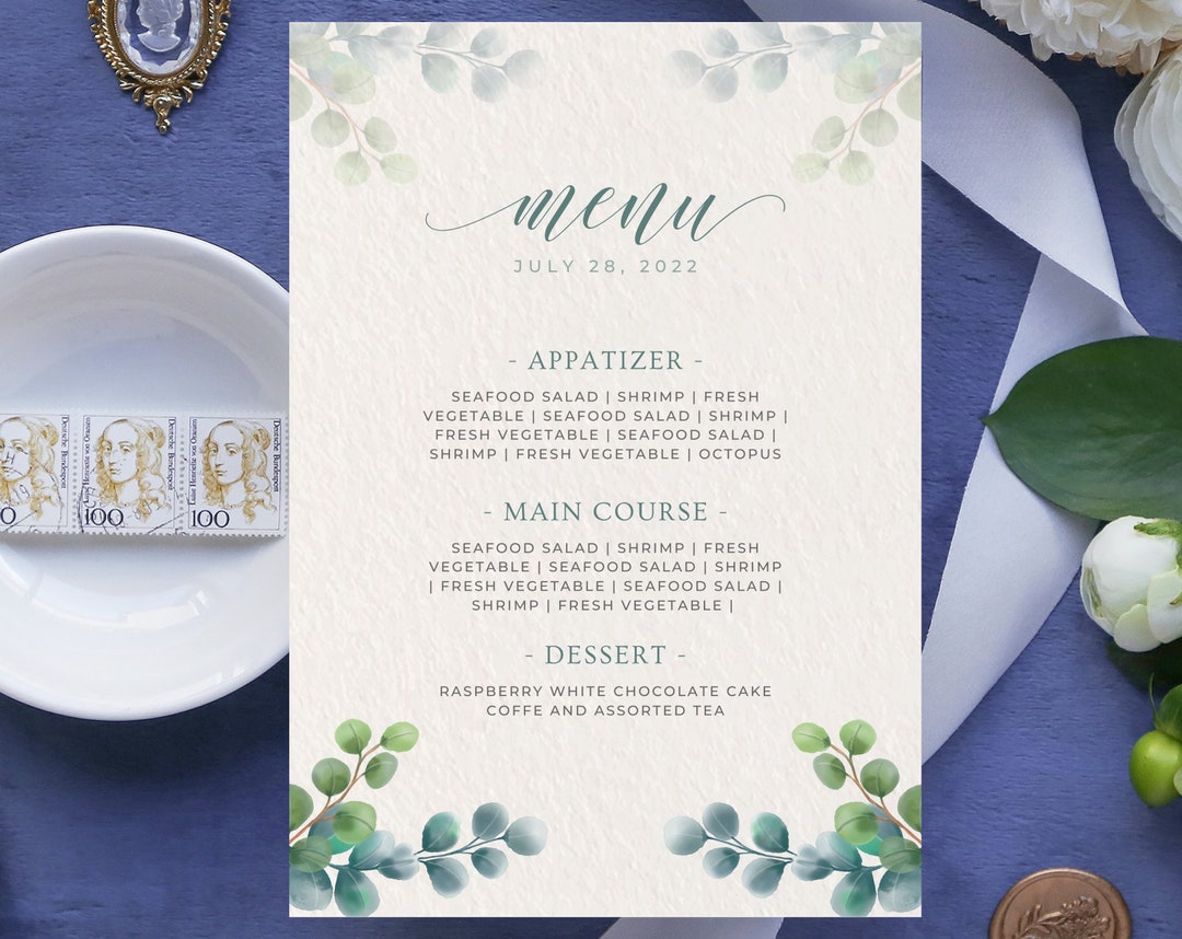 Floral Wedding Food Menu Template, Printable Digital Wedding Card ...