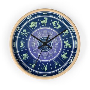 Wall Clock - Blue Teal Astrology Clock With Zodiac Signs, Sun & Moon - Etsy