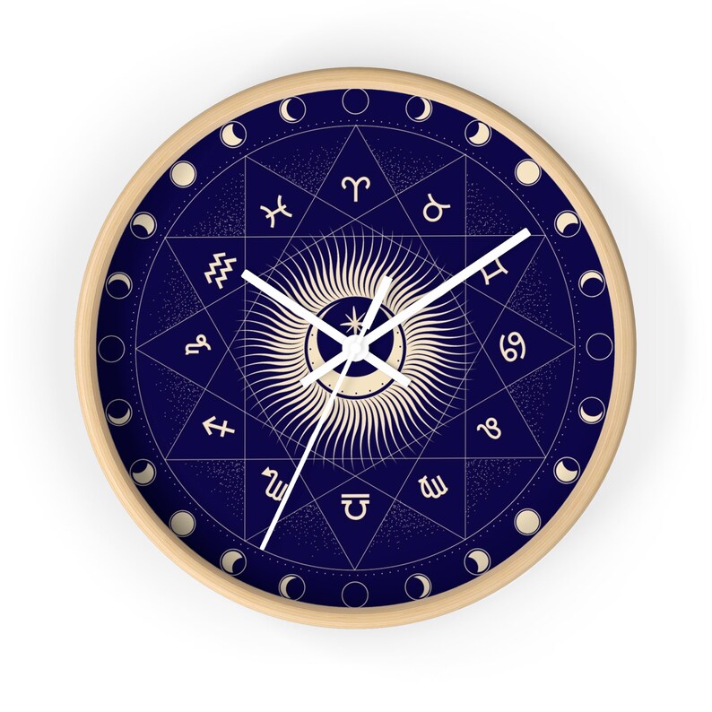 Wall Clock Elegant Moon Phases & Zodiac Signs Celestial Boho Eclectic ...