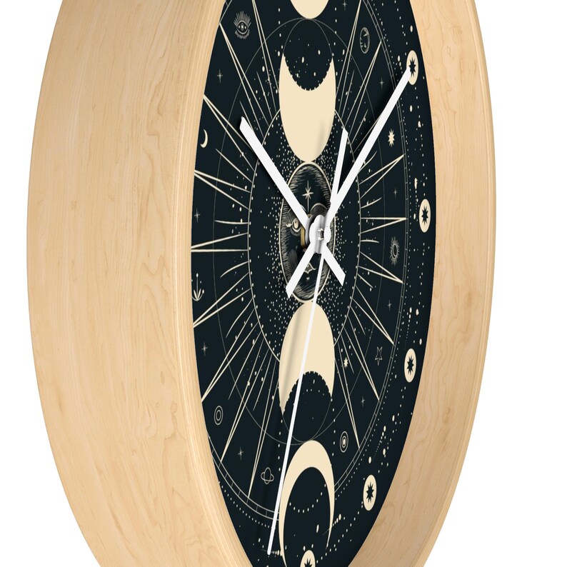 Wall Clock Black & Beige Phases of the Moon Fall Decor Boho Eclectic ...