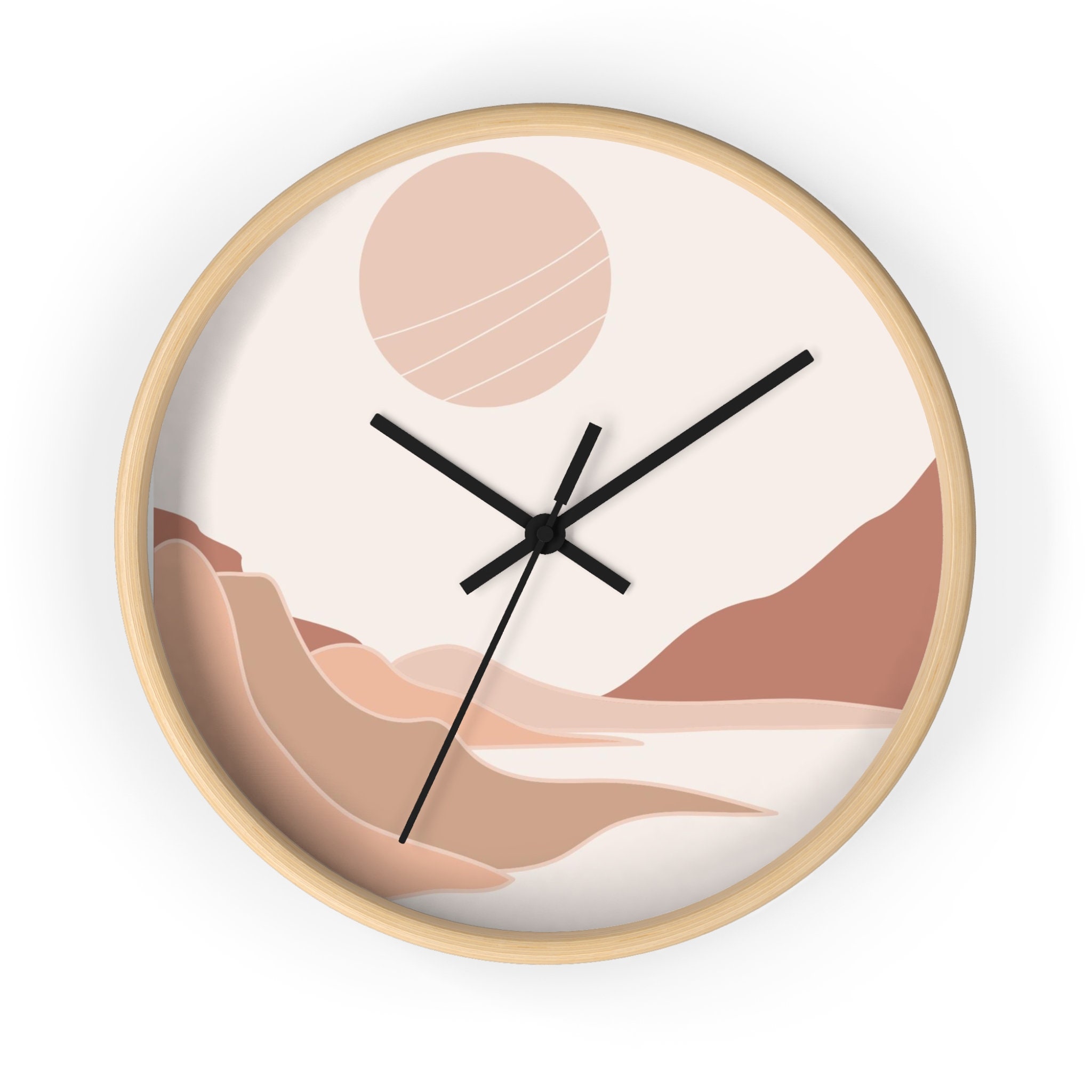 Wall Clock Beige Boho Mountain Landscape - Etsy