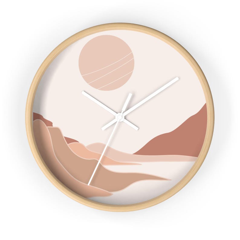 Wall Clock - Beige Boho Mountain Landscape - Etsy