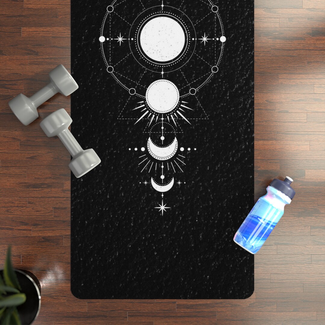 Rubber Yoga Mat | Black & White Phases of the Moon | Esoteric | Sky Map ...
