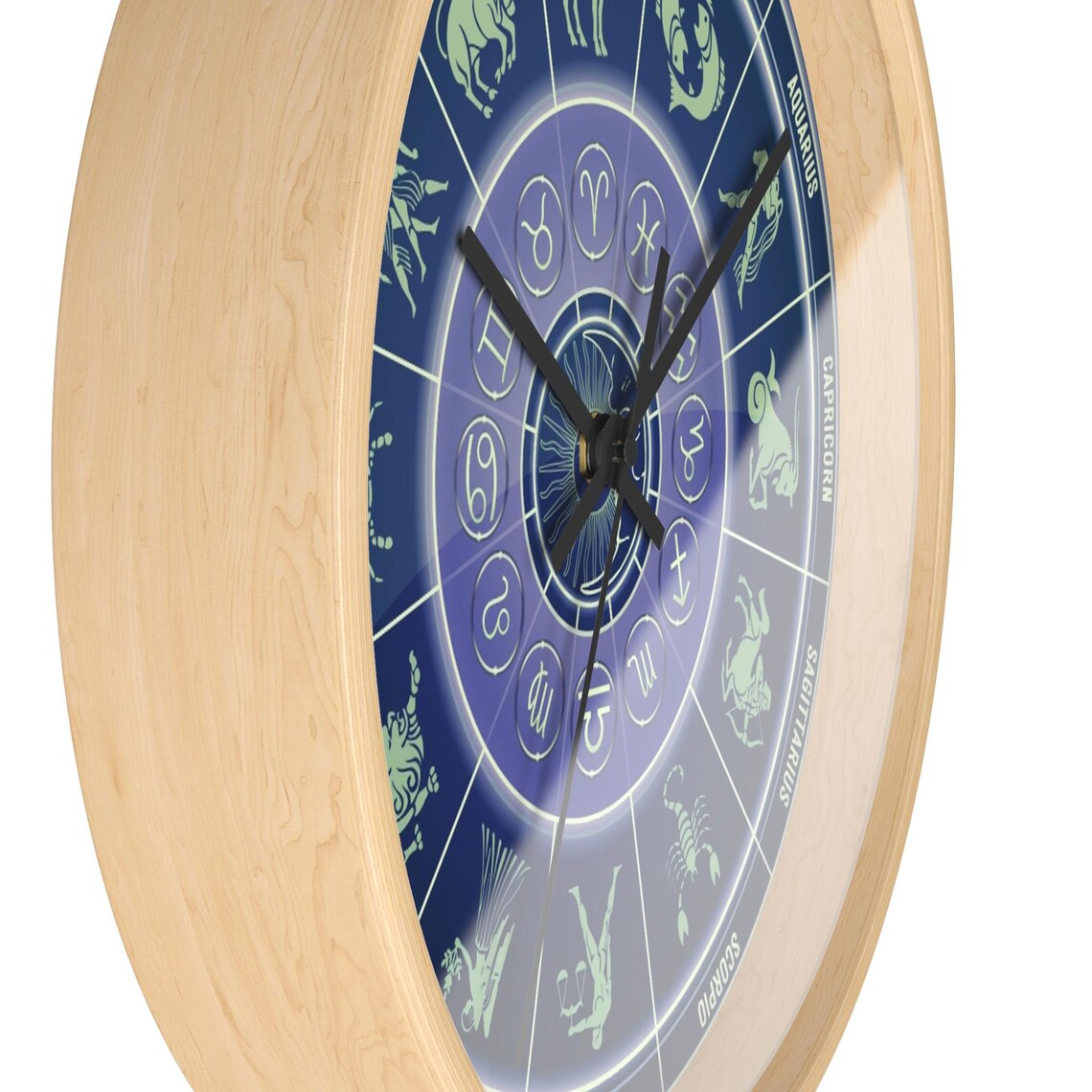 Wall Clock - Blue Teal Astrology Clock With Zodiac Signs, Sun & Moon - Etsy
