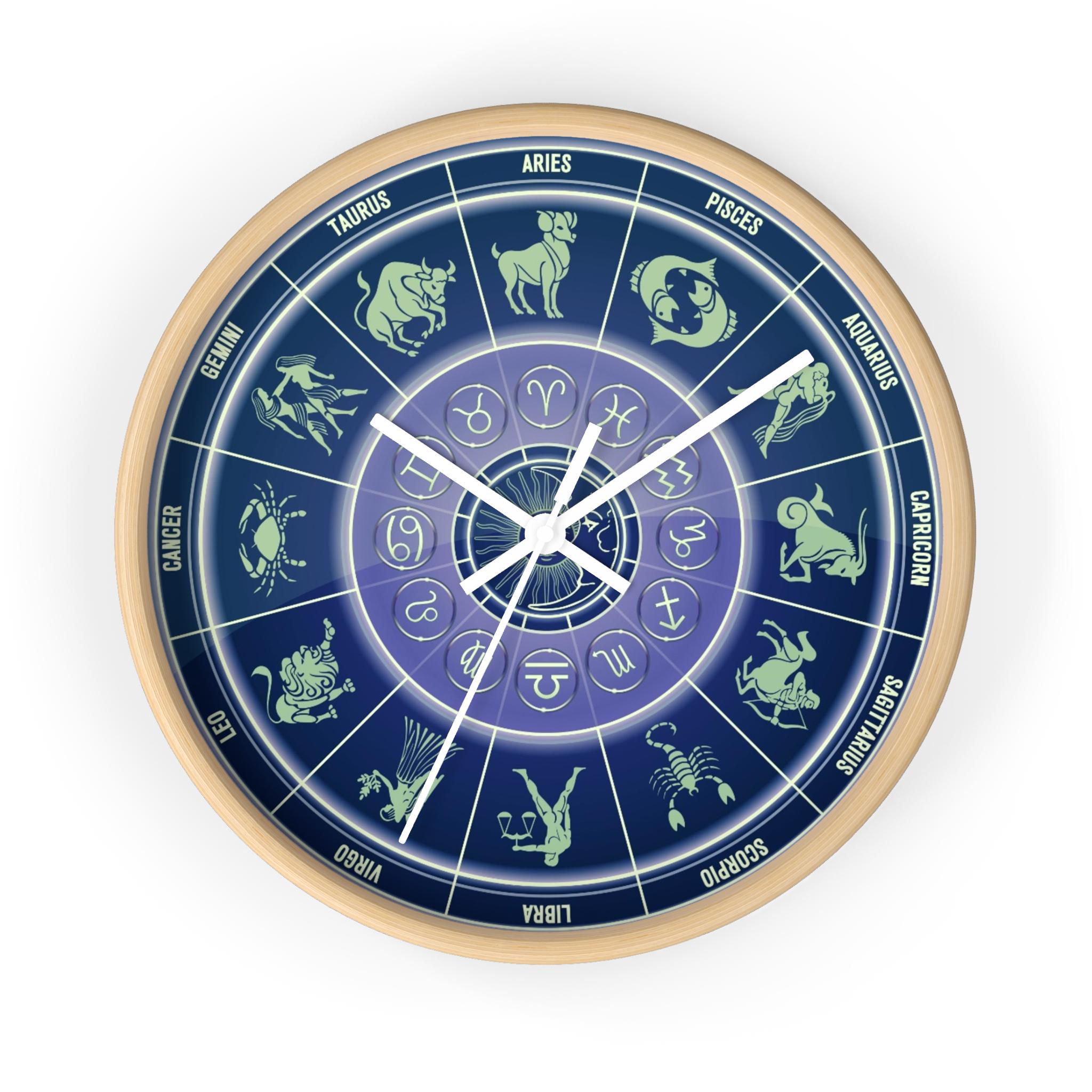 Wall Clock - Blue Teal Astrology Clock With Zodiac Signs, Sun & Moon - Etsy