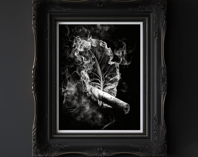 Smokey Cigar Wall Print, Black and White Cigar Print, Cool Cigar Wall ...