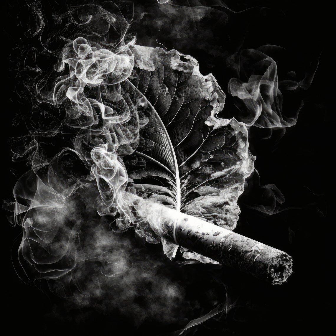 Smokey Cigar Wall Print, Black and White Cigar Print, Cool Cigar Wall ...