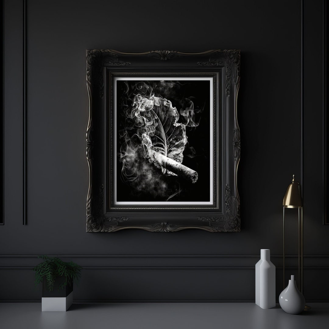 Smokey Cigar Wall Print, Black and White Cigar Print, Cool Cigar Wall ...