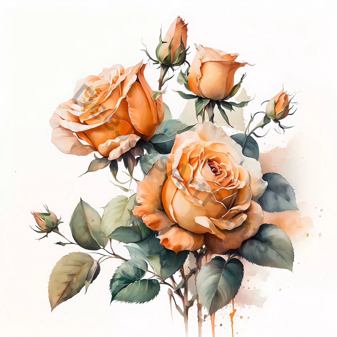 Orange Rose Clipart 10 High Quality Pngs Digital Download Watercolor ...