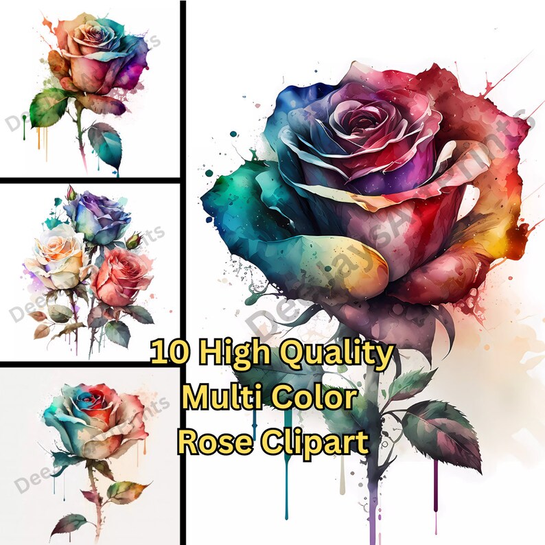 Multi Color Rose Clipart 10 High Quality Pngs Digital Download ...