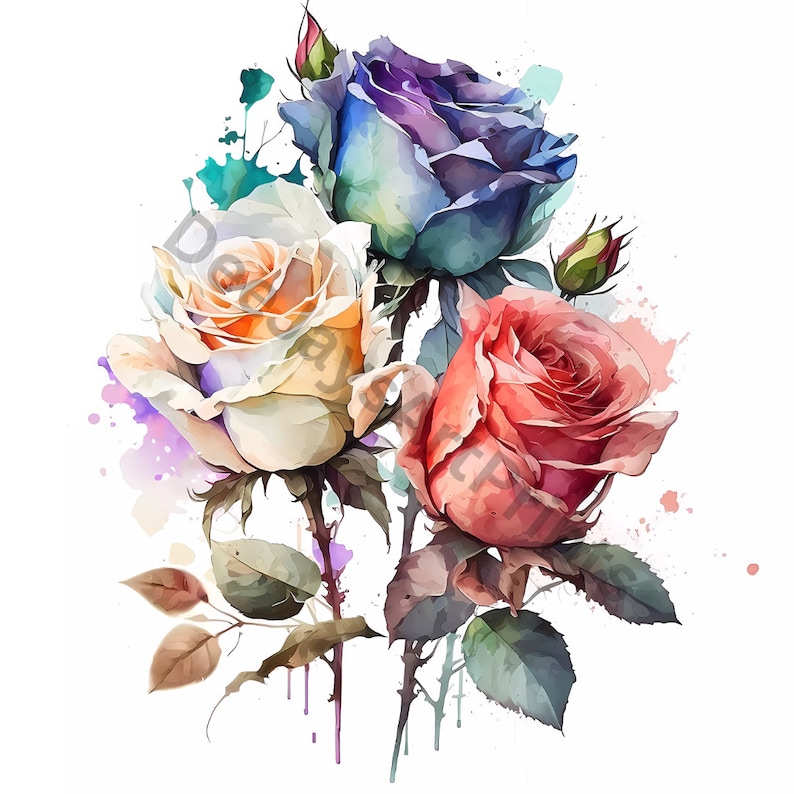 Multi Color Rose Clipart 10 High Quality Pngs Digital Download ...