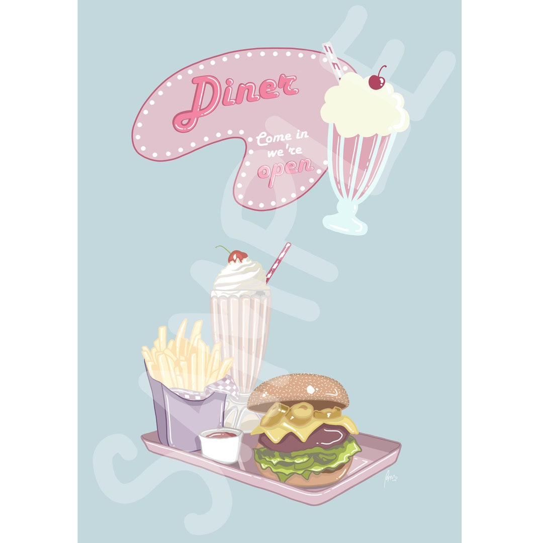 50s Diner A4 / A5 Poster or Postcard Digital Format - Etsy