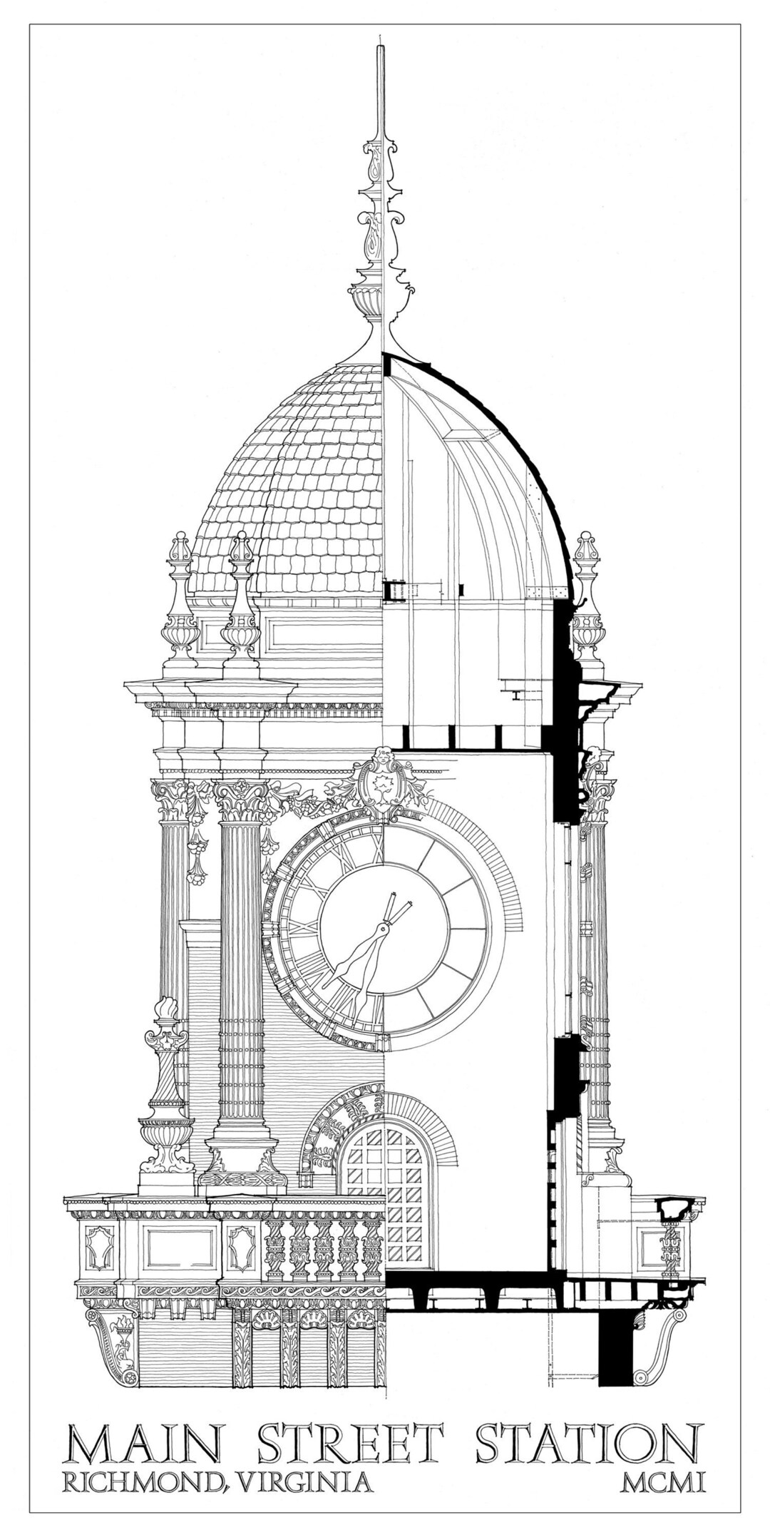 Clock Tower Art Print - Main Street Station, Richmond, Virginia. 18.5 ...