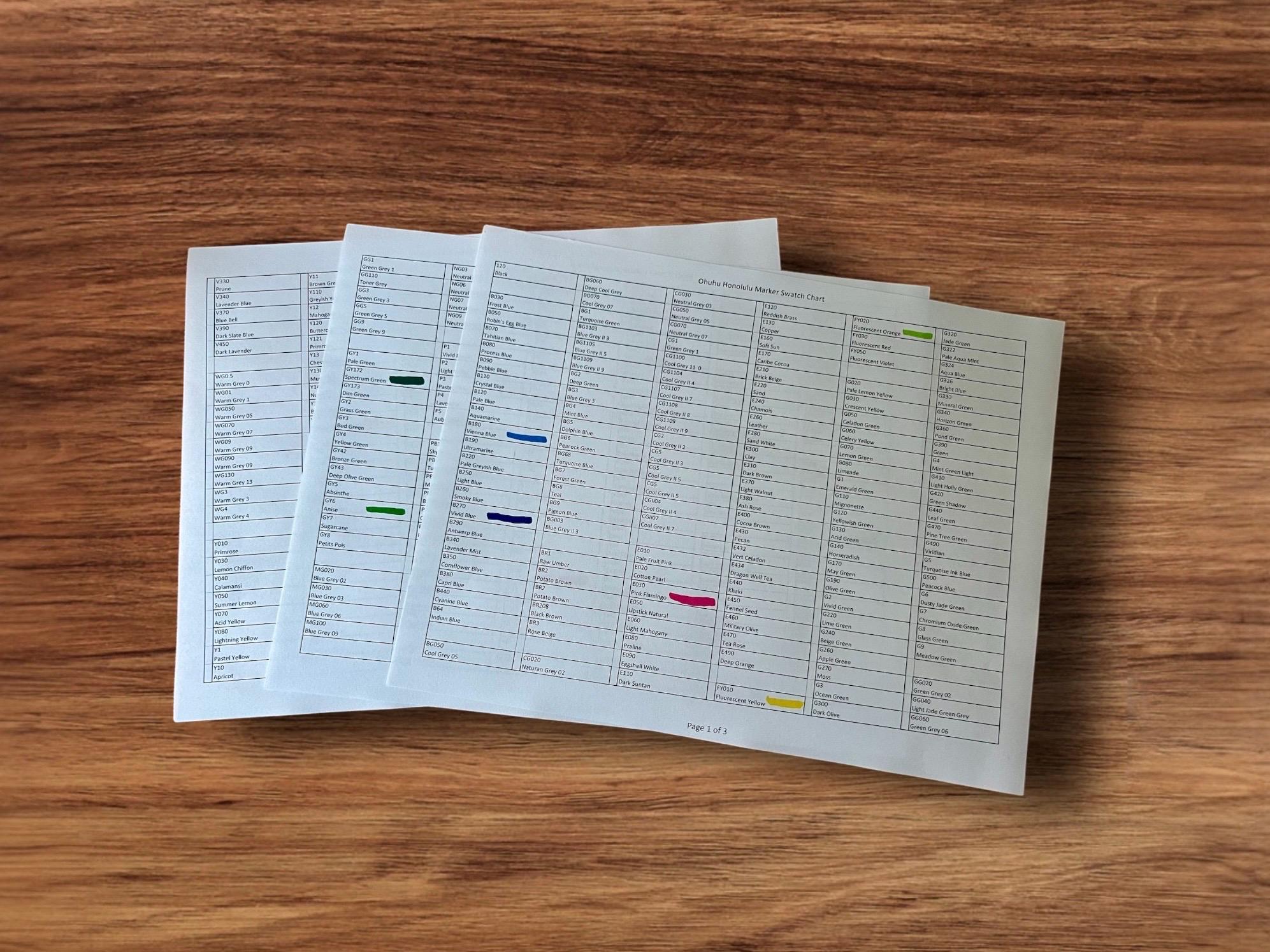 Ohuhu Marker Swatch Chart, Printable Marker Chart, Marker Color Chart ...