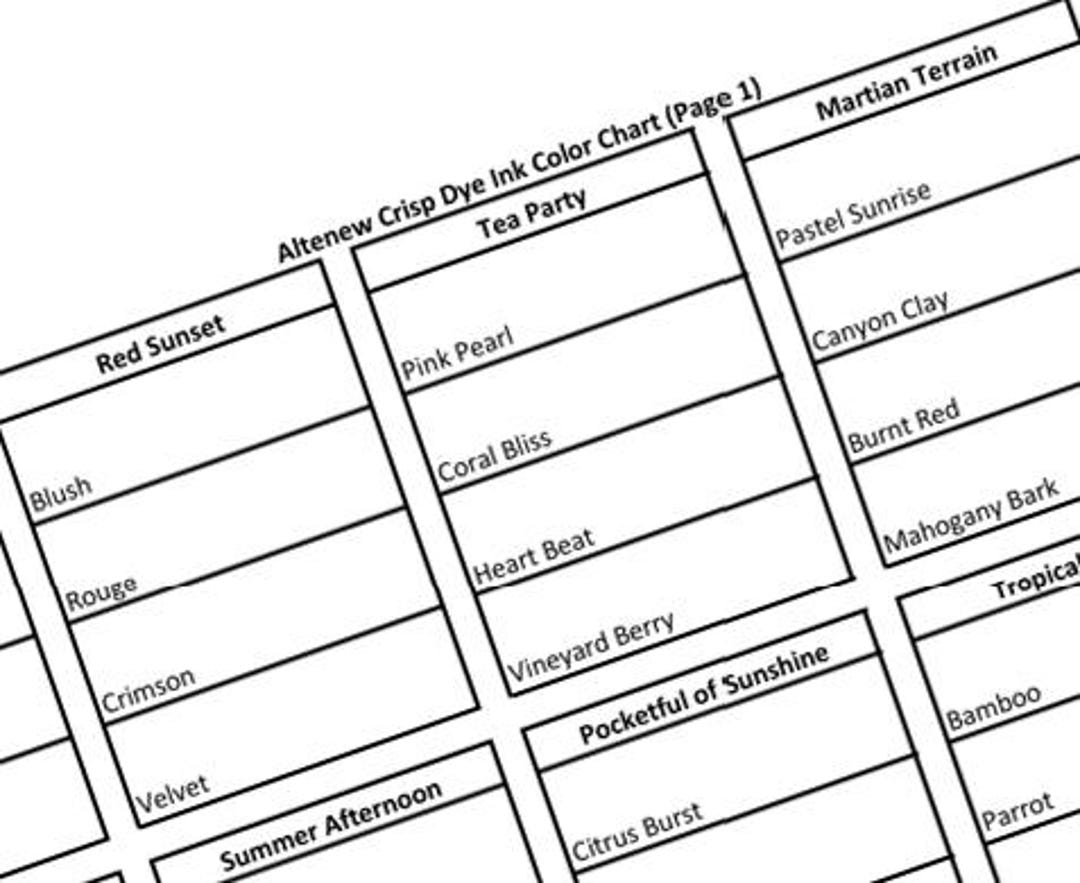 Altenew Crisp Ink Pad Swatch Chart: Printable Color Organizer (digital ...