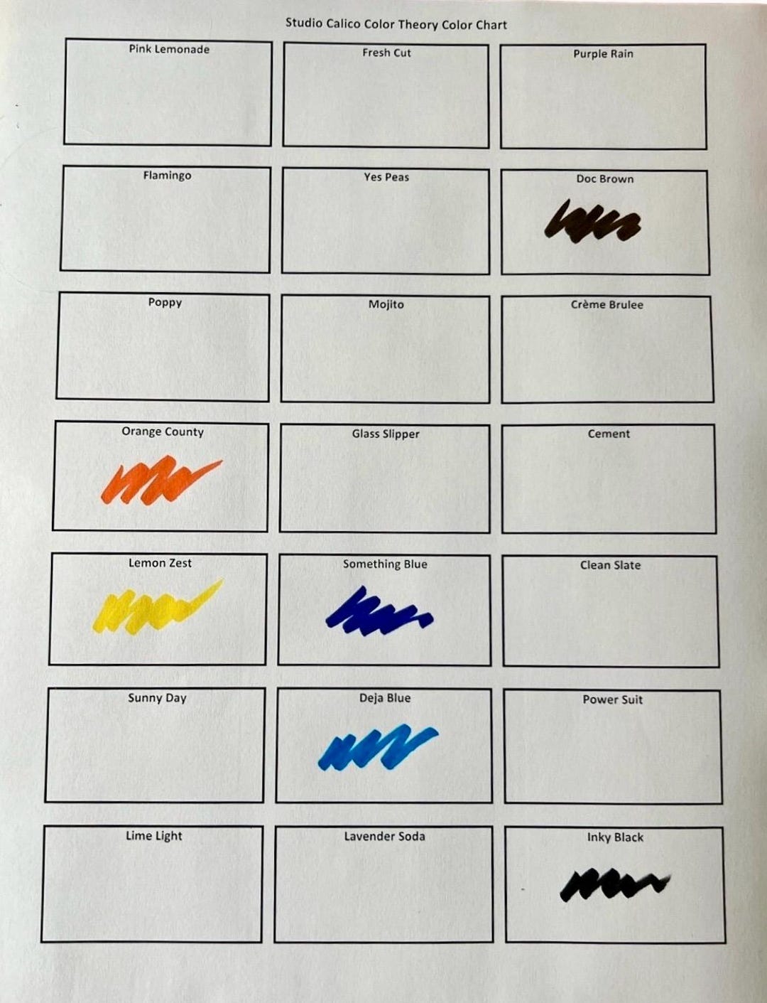 Studio Calico Color Theory Ink Pad Swatch Chart, Printable Ink Pad ...