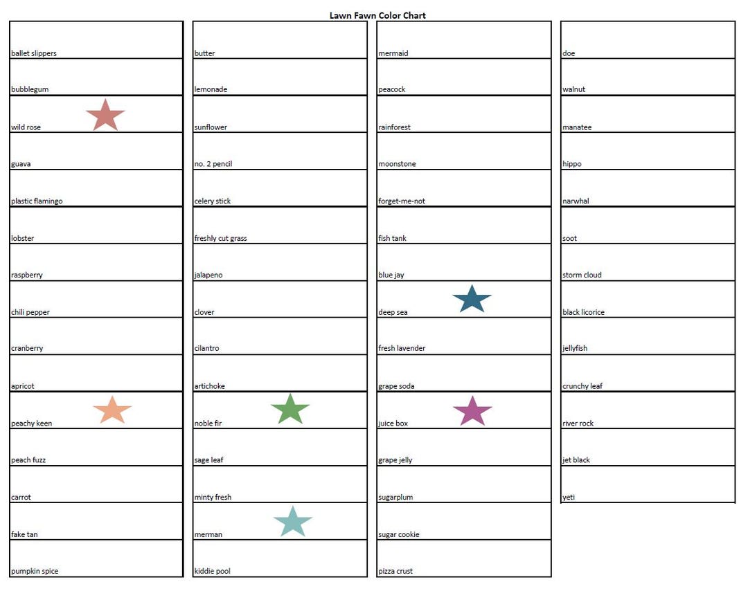 Lawn Fawn Stamp Pad Swatch Chart, Printable Ink Chart, Ink Pad Color ...