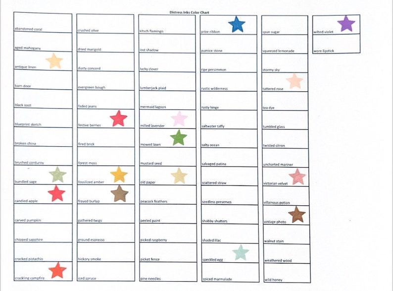 Distress Oxide Tim Holtz/ranger Swatch Chart: Printable Color Organizer ...