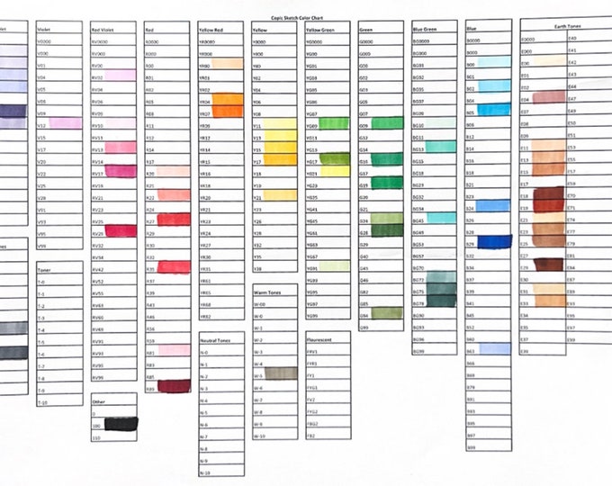 PRINTABLE COPIC Marker Chart Full Marker Chart Print and Colour Easy ...