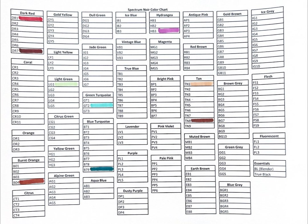 Spectrum Noir Marker Swatch Chart: Printable Color Organizer (digital 8 ...