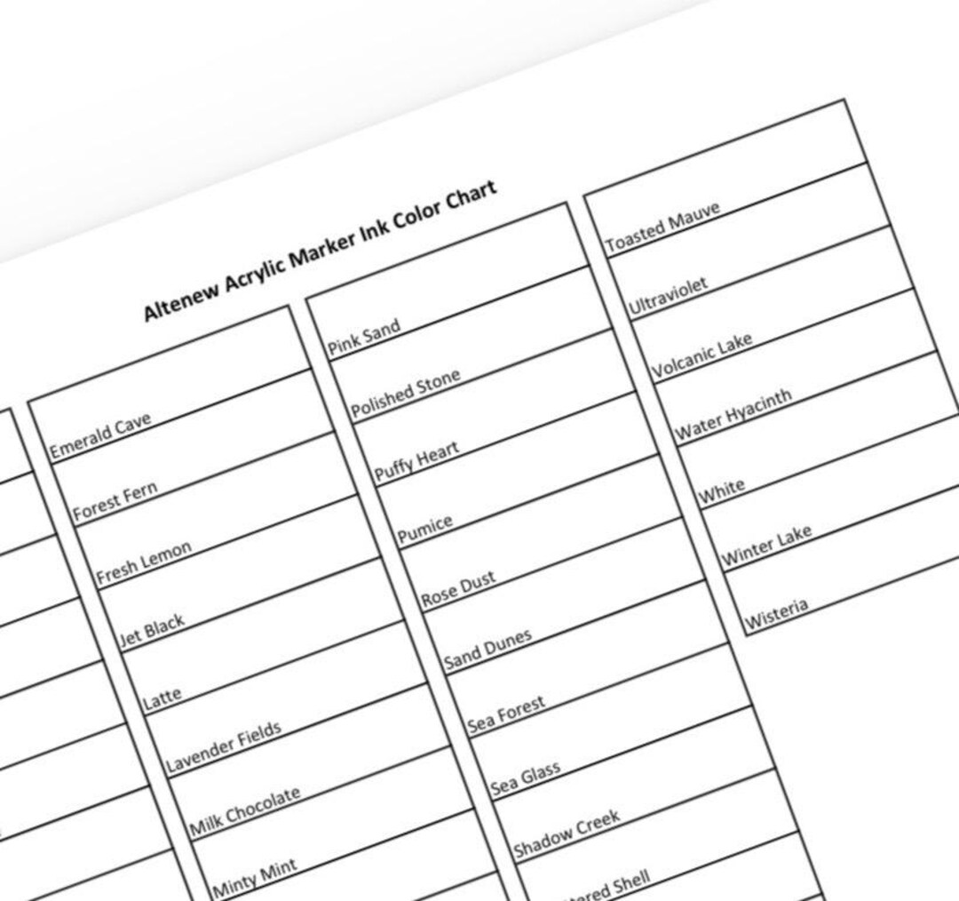 Altenew Acrylic Marker Swatch Tracker Chart: Printable Color Organizer ...