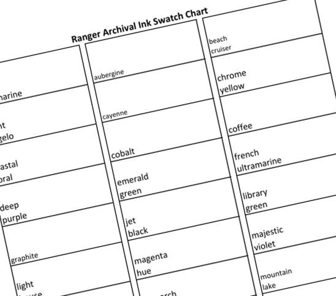 Ranger Archival Ink Swatch Chart: Printable Color Organizer (digital 8 ...