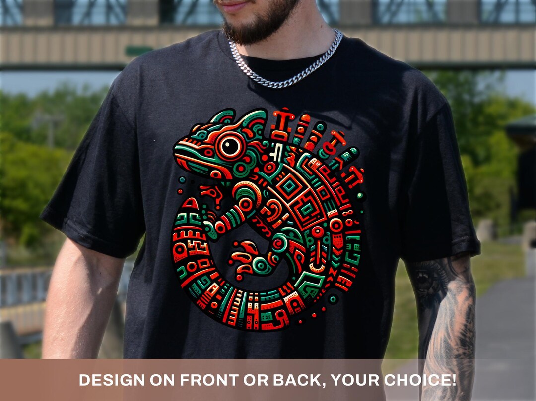 Aztec Gecko Lizard T-shirt. Bold and Vibrant in an Aztec Art Style ...
