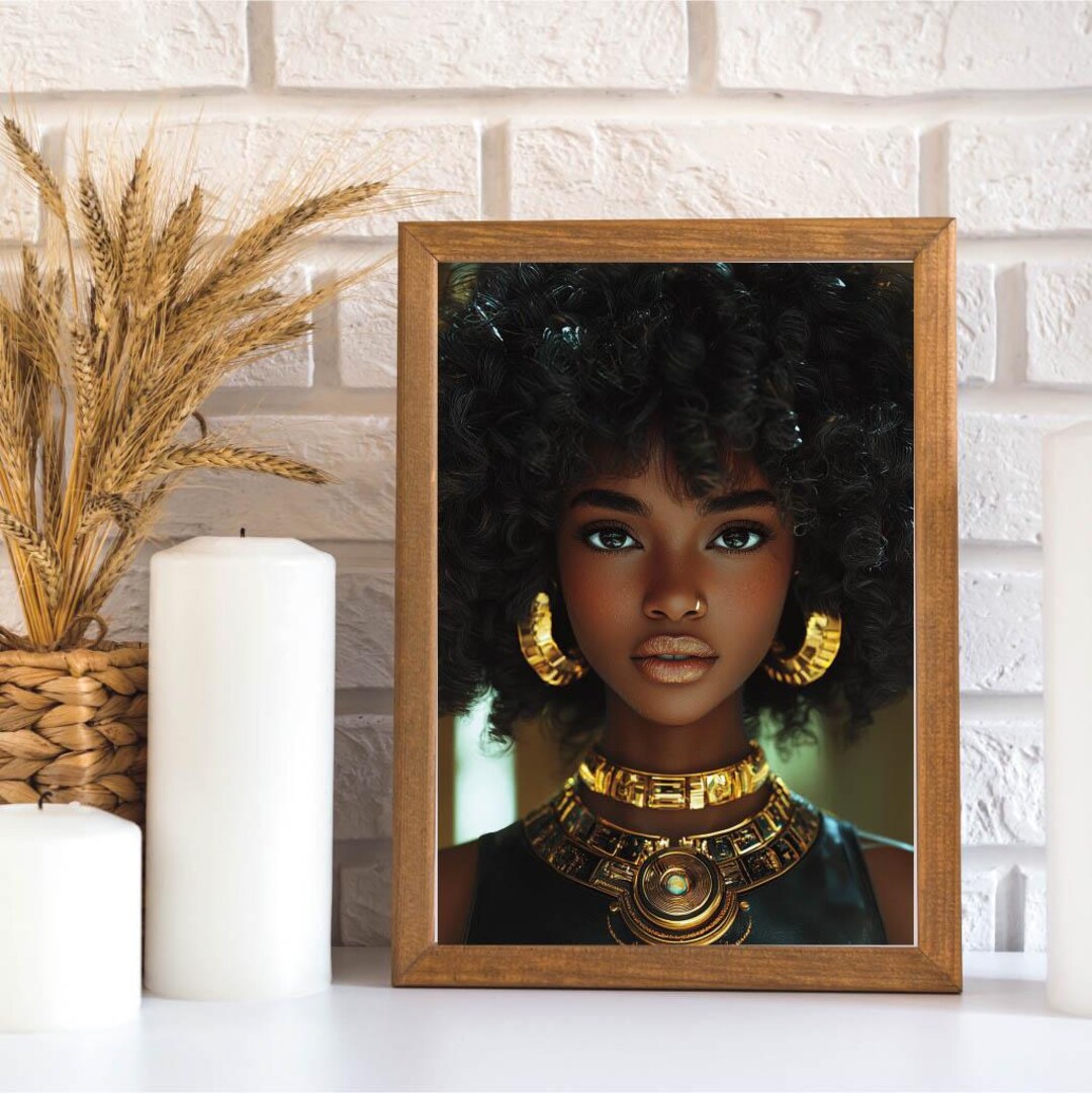 African American Women Afro Printable Wall Art, Beautiful Black Woman ...