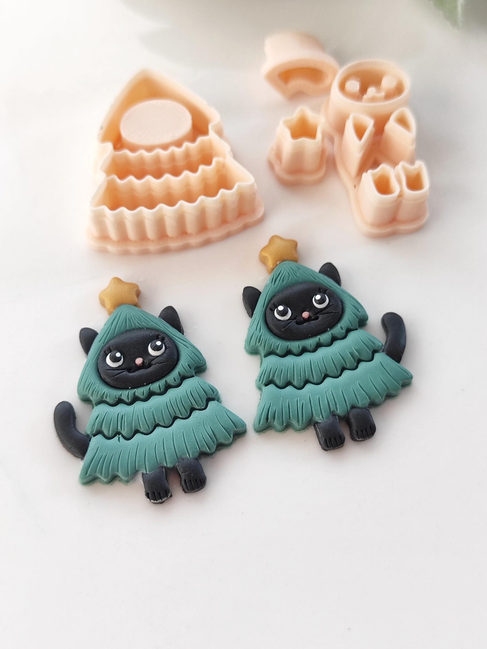 Christmas Tree Cat Clay Cutter , Holiday Theme Polymer Clay Tool ...