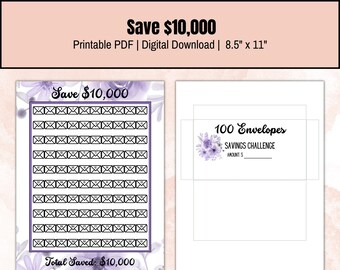 10K Savings Challenge Printable Saving Tracker Editable Template Money Saving Challenge ...