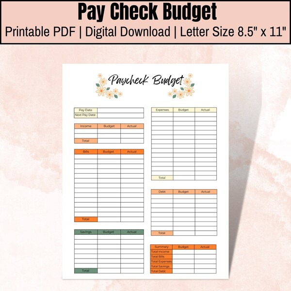 Paycheck Budget Overview Template - Etsy