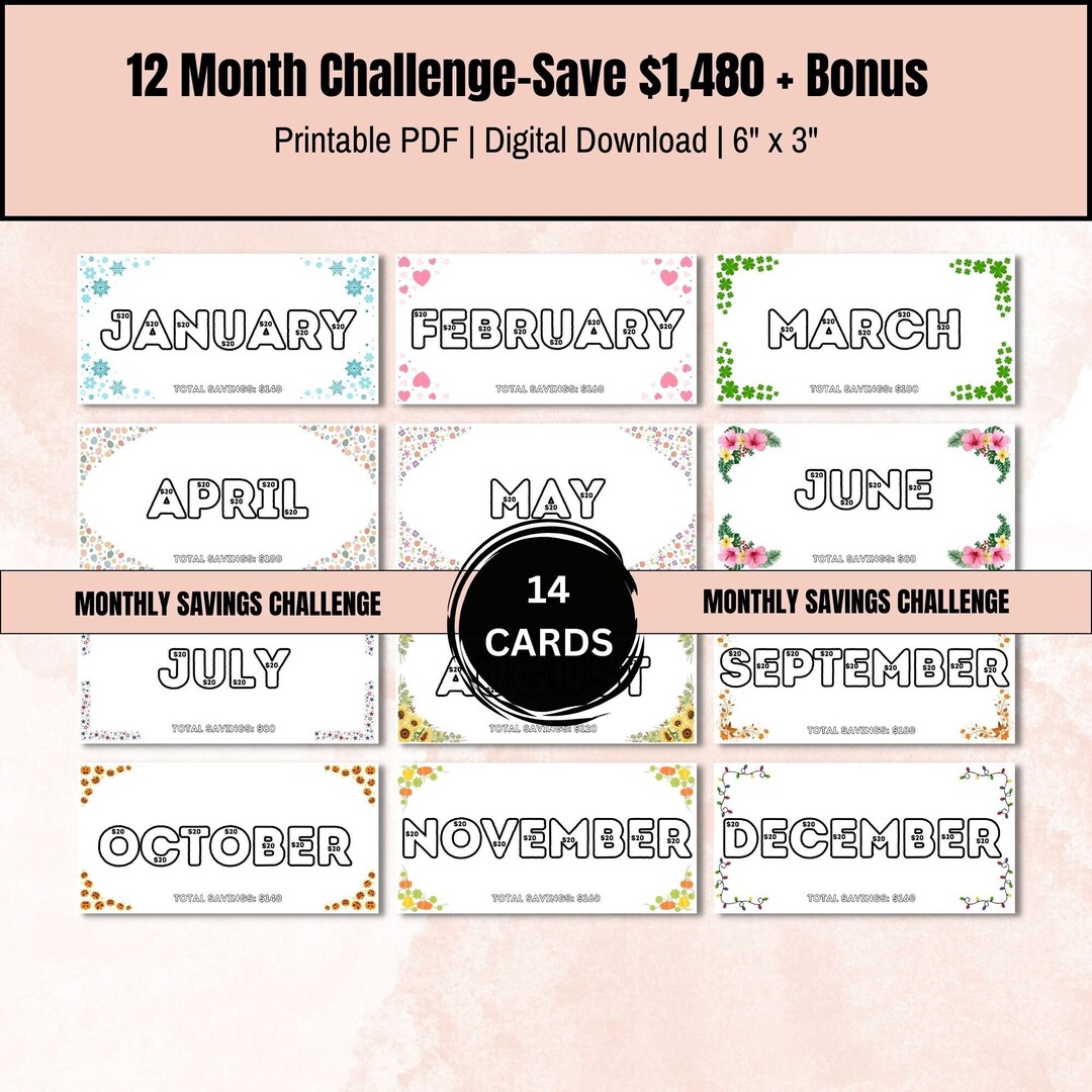 A6 Savings Challenge Printable, 12 Month Saving Challenges, Year Long ...