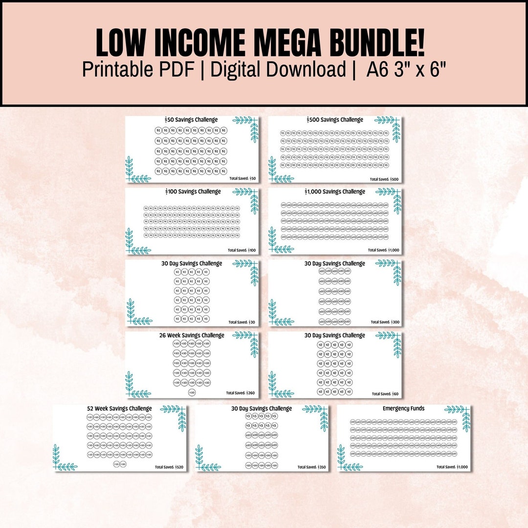 Low Income Saving Challenge Bundle, Savings Tracker Printable, Savings ...