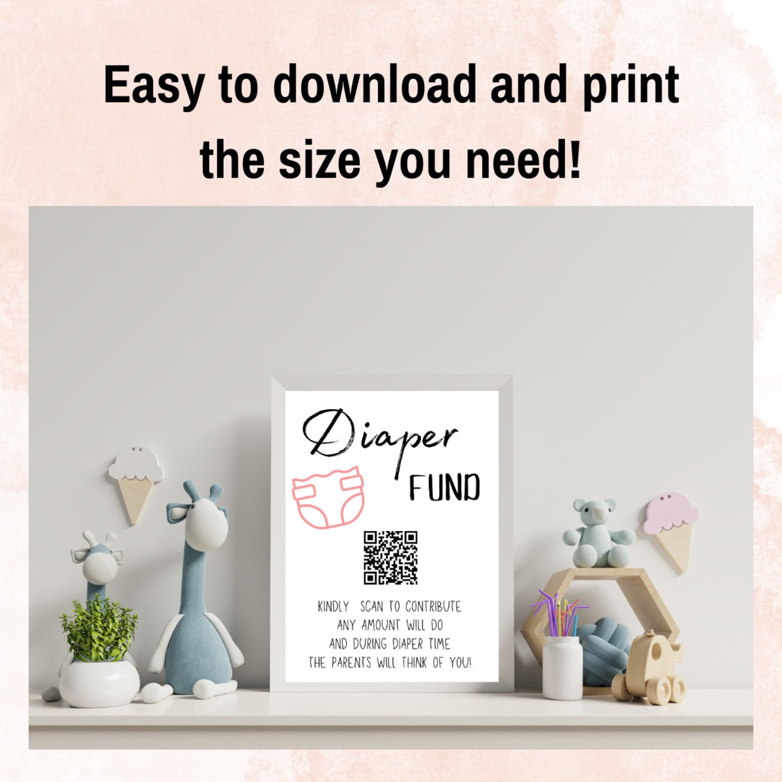 Minimalist Cash Gift Sign for Baby Showers, Diaper Fund Donation ...