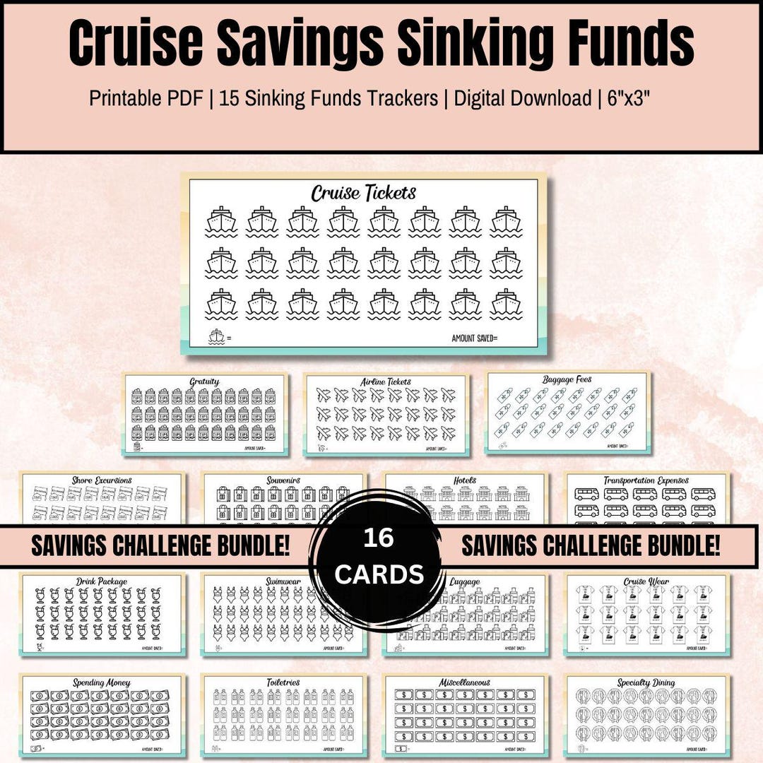 Cruise Savings Challenge: 16 Vacation Fund Trackers (PDF Download) - Etsy