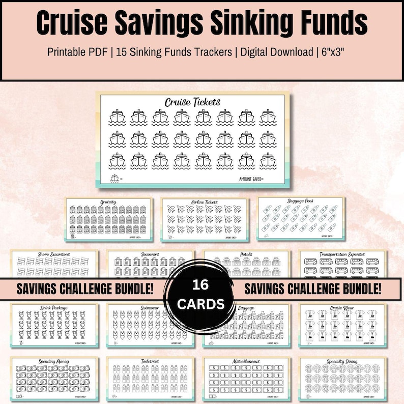 Cruise Savings Challenge: 16 Vacation Fund Trackers (PDF Download) - Etsy